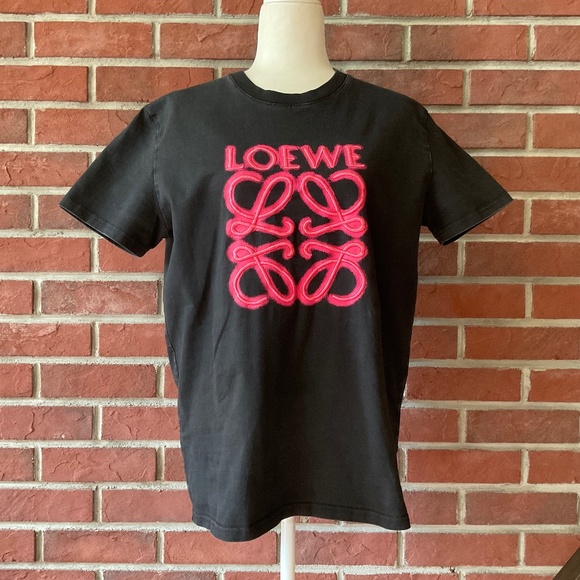 Loewe | Tops | Loewe Black Cotton Fluo Pink Embroidered Logo Tshirt Size M Made In Portugal ...